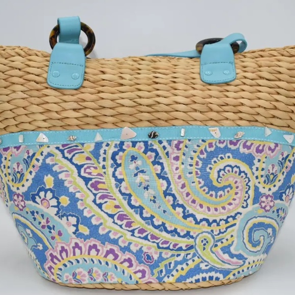 Vera Bradley | Bags | Vera Bradley Capri Blue Large Straw Tote Bag With ...